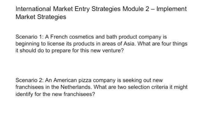 Solved International Market Entry Strategies Module 2 - | Chegg.com