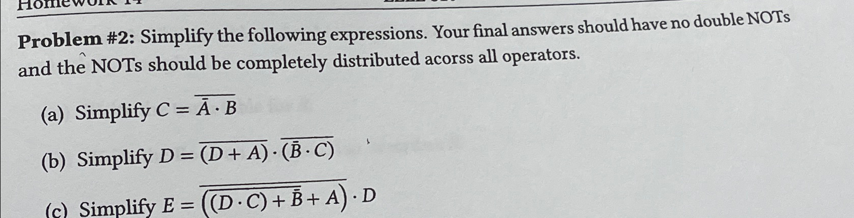 Problem #2: Simplify the following expressions. Your | Chegg.com