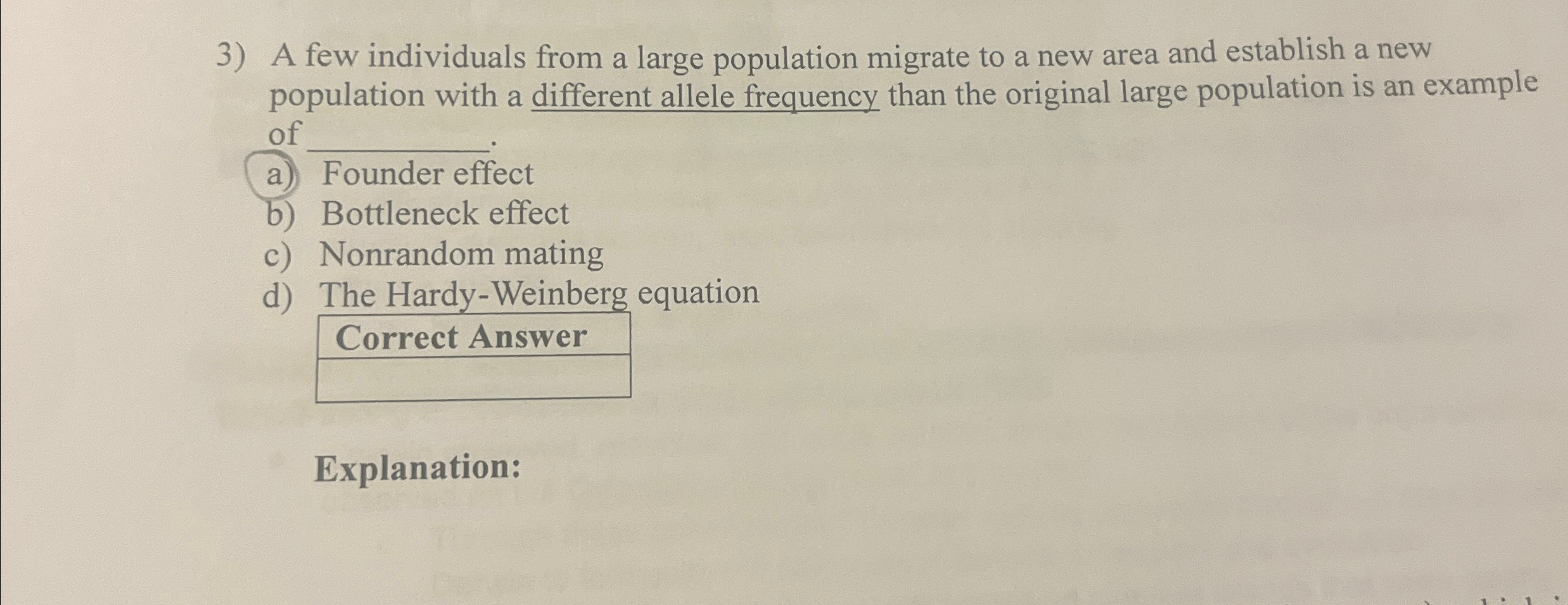 Solved A few individuals from a large population migrate to | Chegg.com