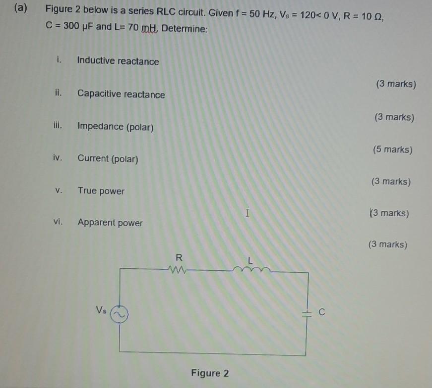 Solved (a) Figure 2 below is a series RLC circuit. Given f = | Chegg.com