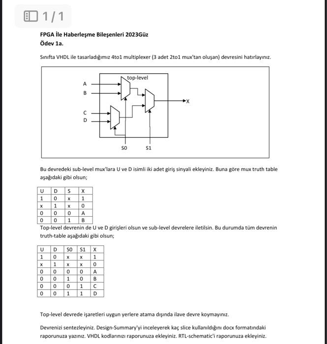 ①1/1 FPGA İle Haberleşme Bileşenleri 2023Güz Ödev 1a. | Chegg.com