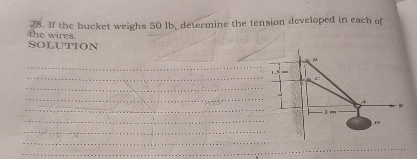 Solved 28. If the bucket weighs 50lb, determine the tension | Chegg.com