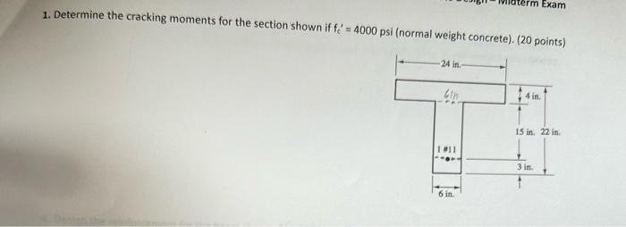 Solved 1. Determine the cracking moments for the section | Chegg.com