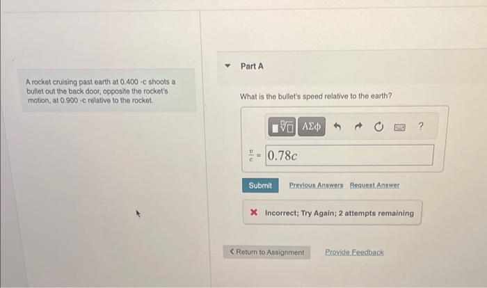 A rocket cruising past earth at 0.400 - c shoots a | Chegg.com