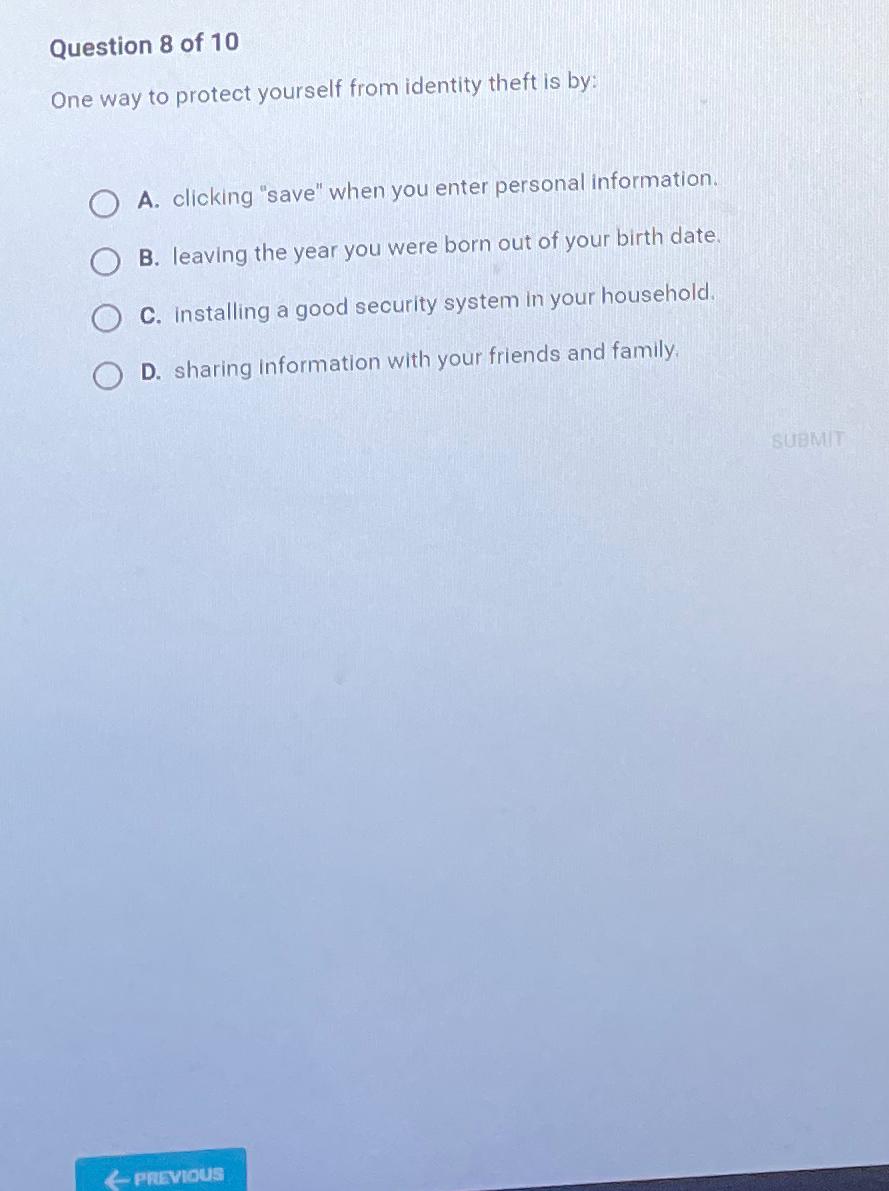 Solved Question 8 ﻿of 10one Way To Protect Yourself From 