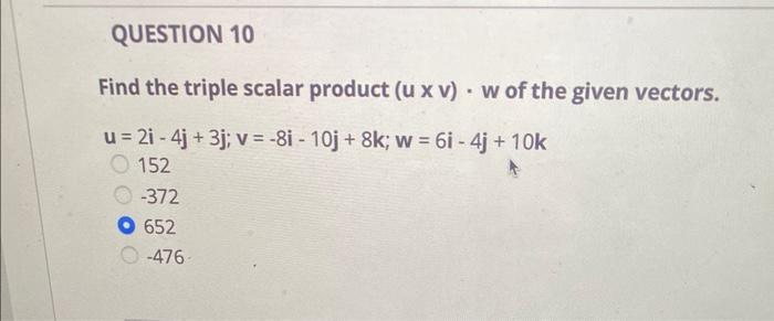 Solved Find the triple scalar product (u×v) - w of the given | Chegg.com