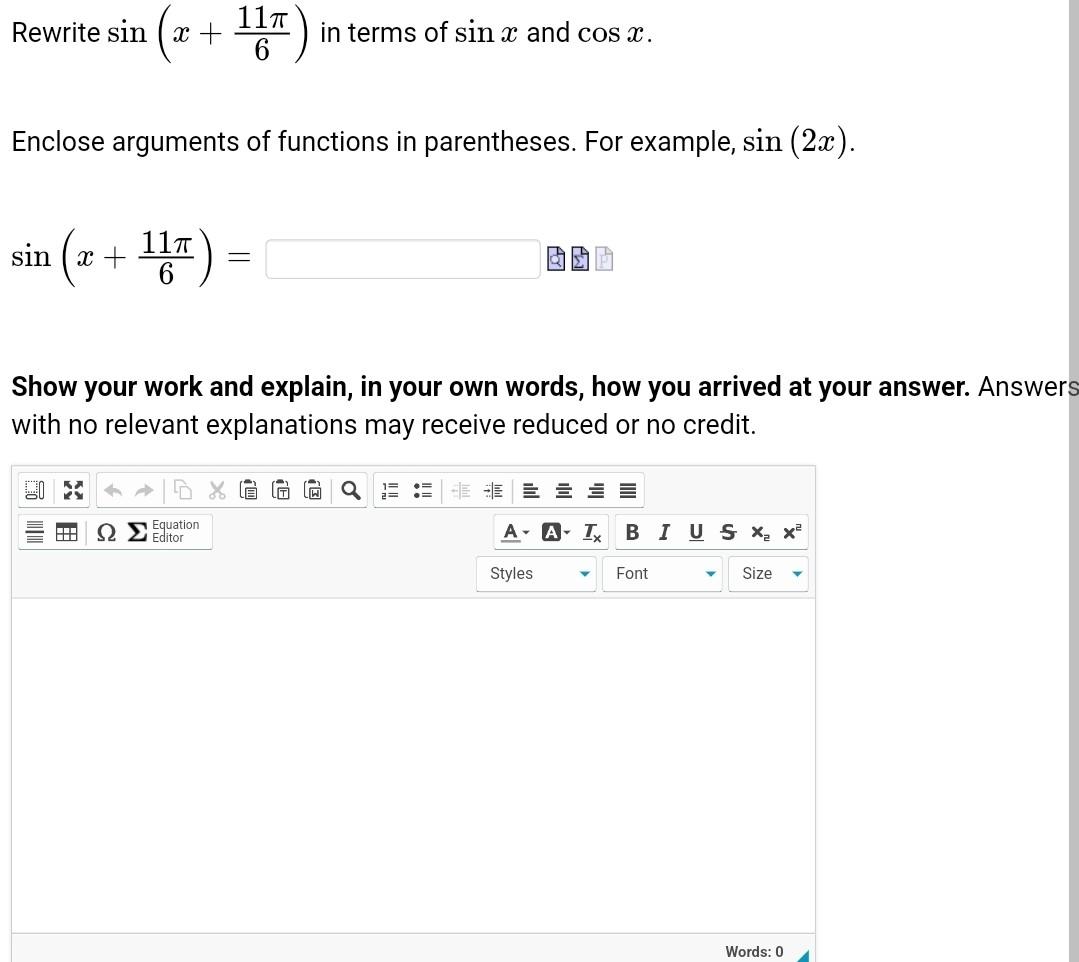 Solved Rewrite sin(x+611π) in terms of sinx and cosx Enclose | Chegg.com
