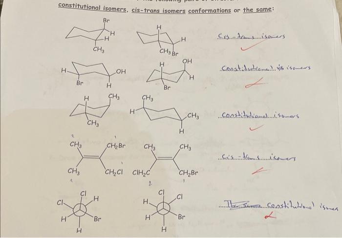 Solved constitutional isomers, cis-trans isomers | Chegg.com