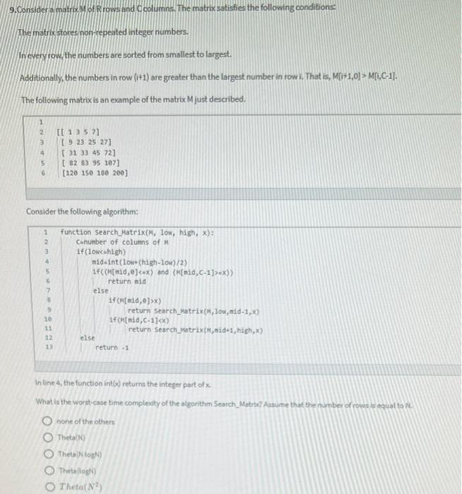 Solved 9.Consider a matrix M of R rows and C columns. The | Chegg.com
