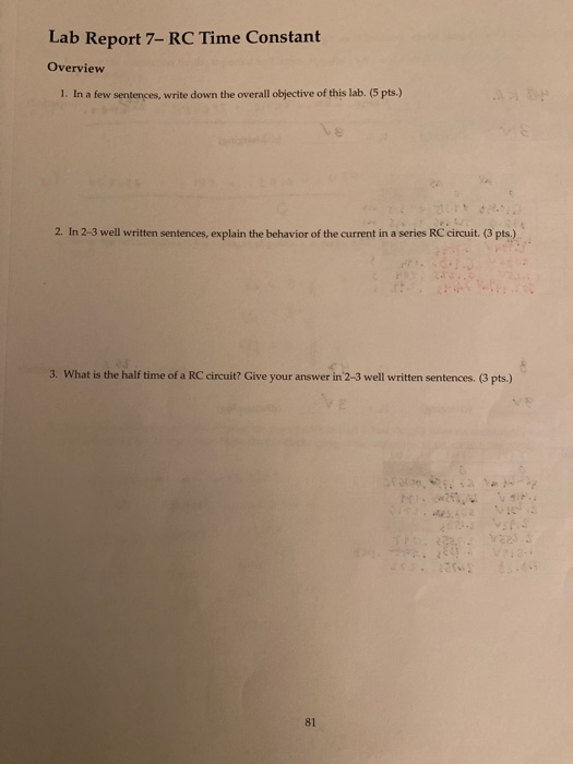 Solved Lab Report 7- RC Time Constant Overview 1. In a few | Chegg.com