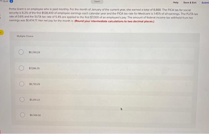 Solved 11 Quiz Help Save & Exit Subm Portia Grant is an | Chegg.com
