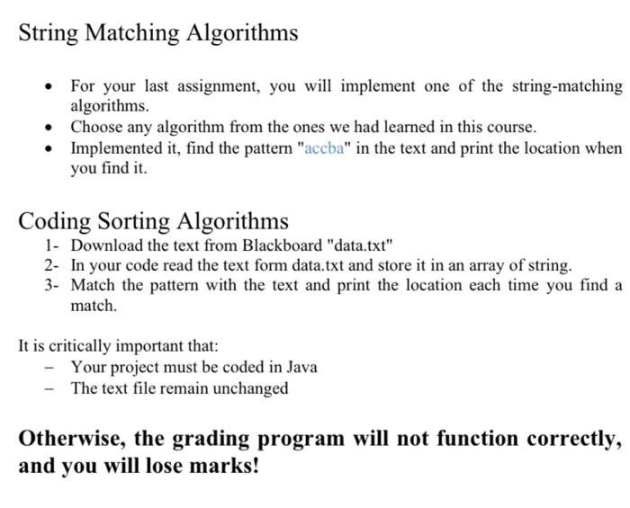 Solved String Matching Algorithms For Your Last Assignment 7450