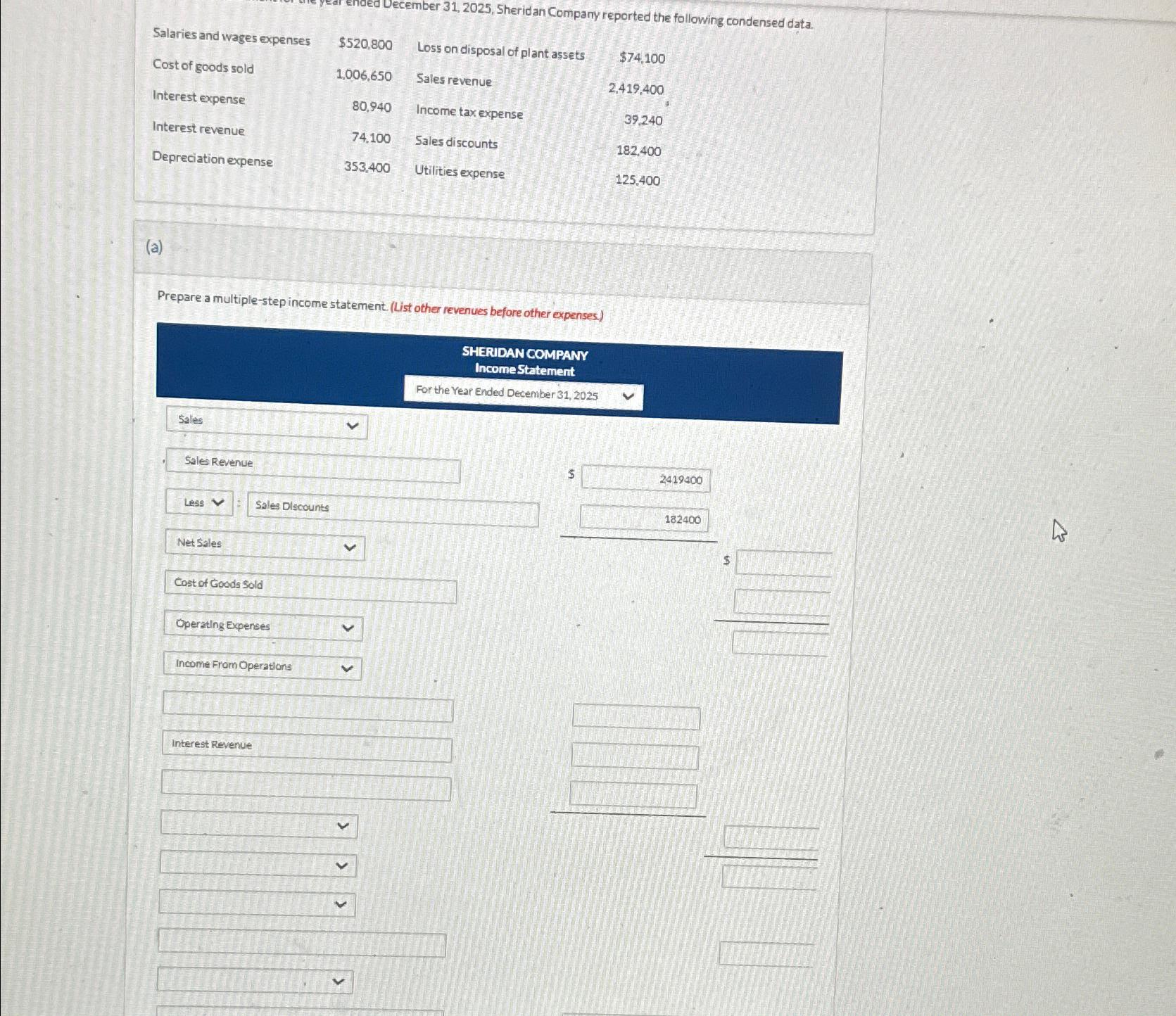 Solved (a)Prepare a multiple-step income statement. (List | Chegg.com