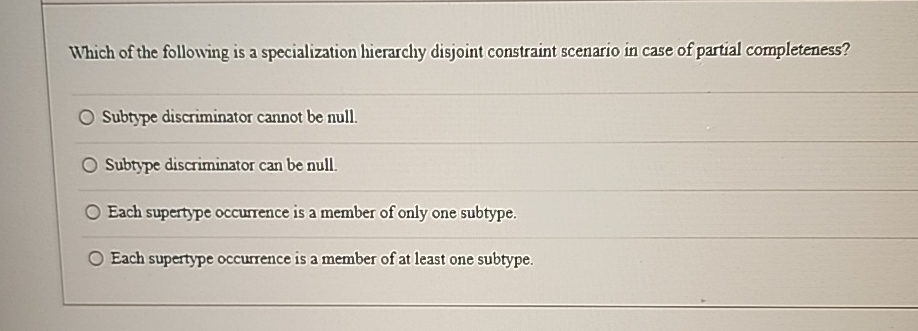 Solved Which of the following is a specialization hierarchy | Chegg.com