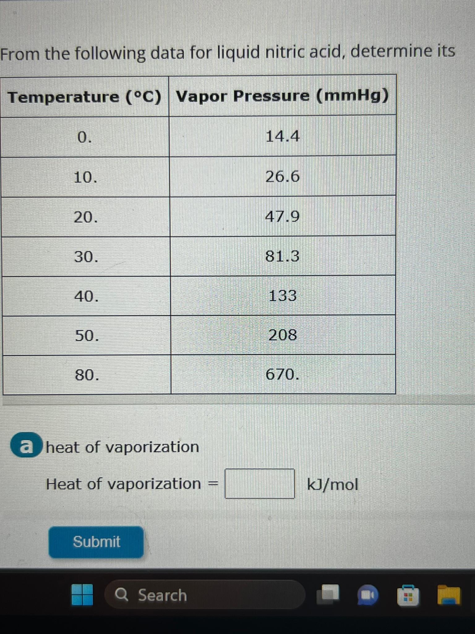 Solved From the following data for liquid nitric acid, | Chegg.com