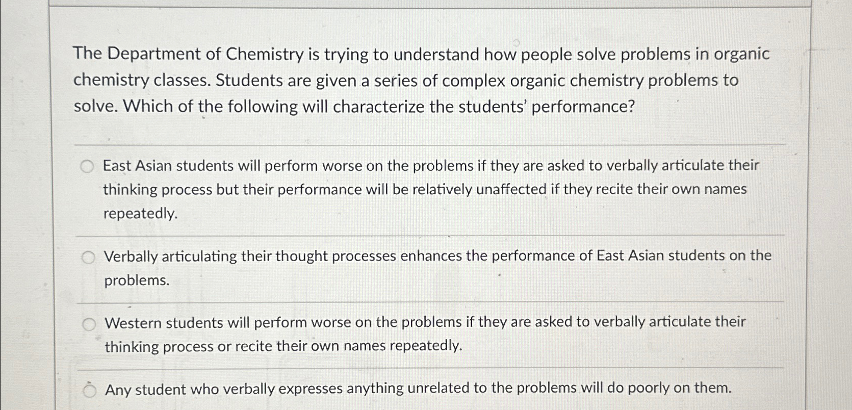 Solved The Department of Chemistry is trying to understand | Chegg.com