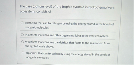 Solved The base (bottom level) ﻿of the trophic pyramid in | Chegg.com