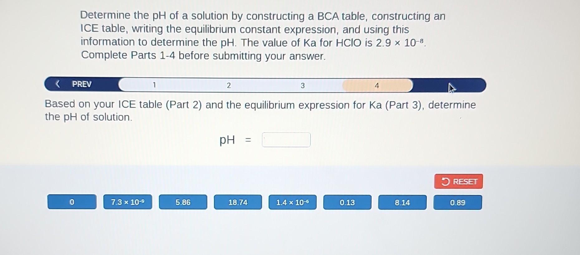 Determine the pH of a solution by constructing a BCA | Chegg.com
