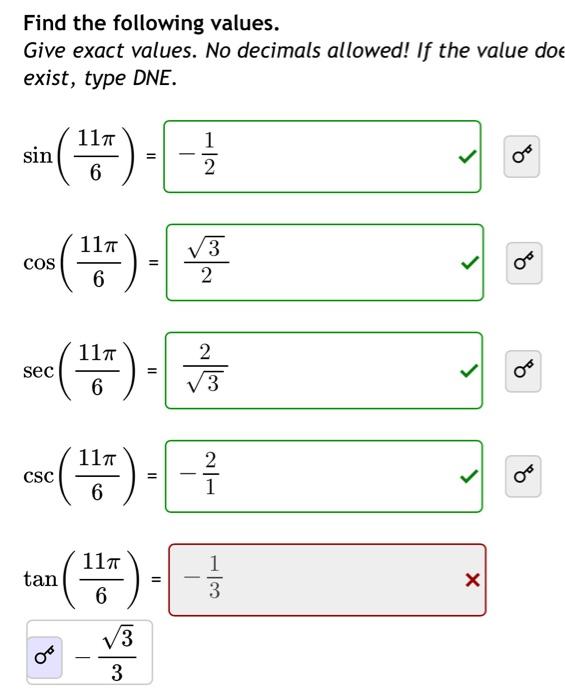 Solved Find the following values. Give exact values. No | Chegg.com