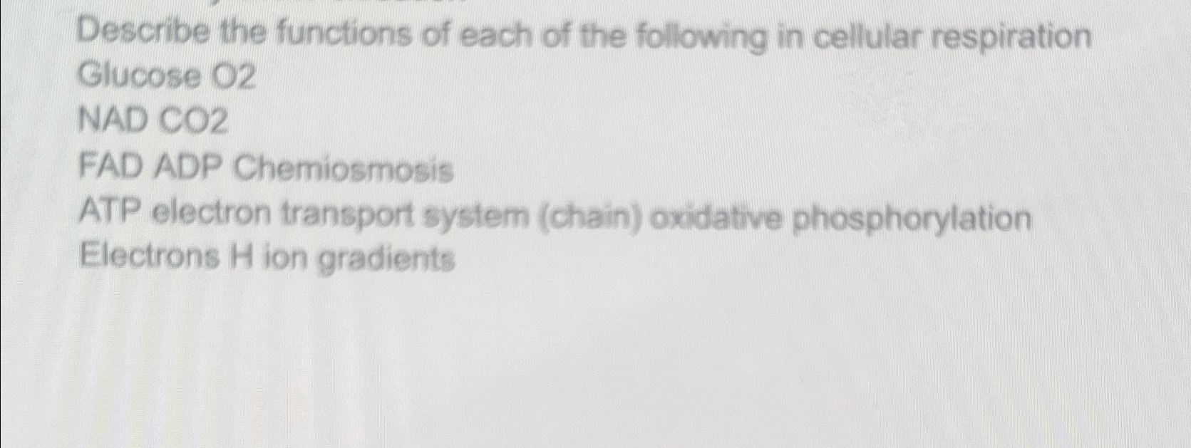 Solved Describe the functions of each of the following in | Chegg.com