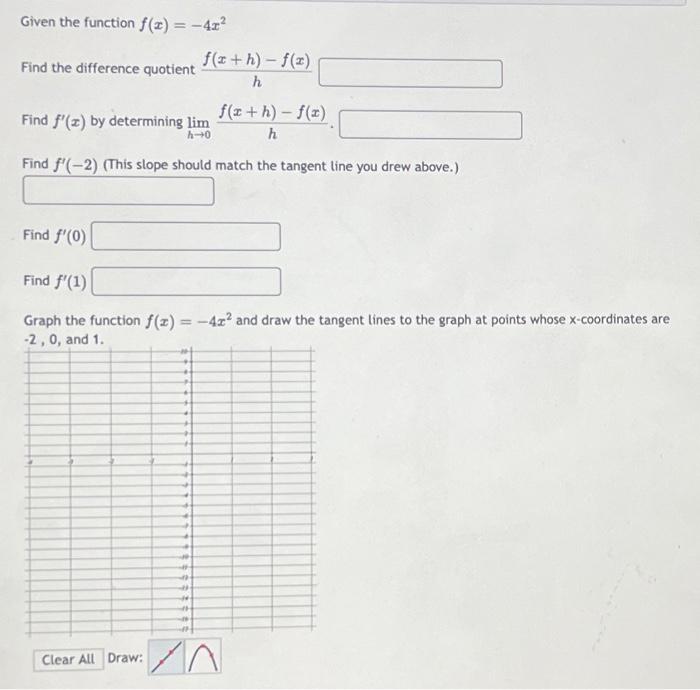 Solved Given the function f(x)=−4x2 Find the difference | Chegg.com