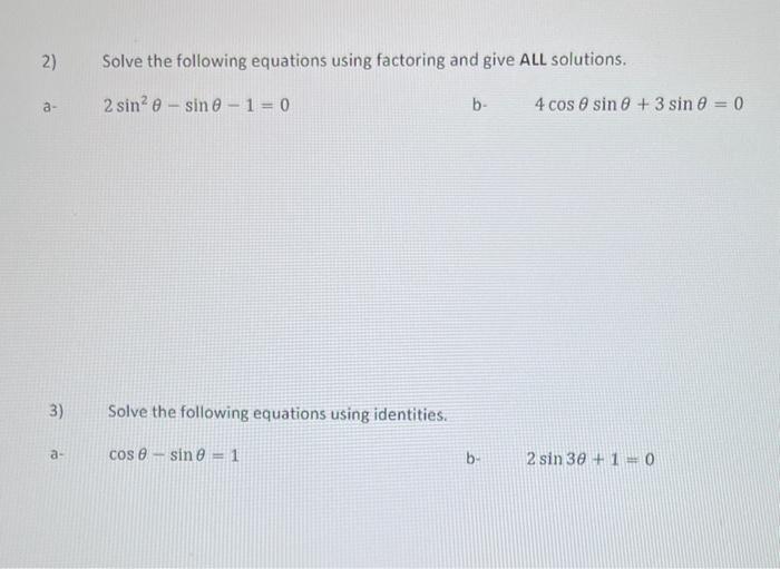 Solved 2) Solve the following equations using factoring and | Chegg.com