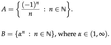 Solved A={n(−1)n:n∈N} B={αn:n∈N}, where α∈(1,∞). | Chegg.com