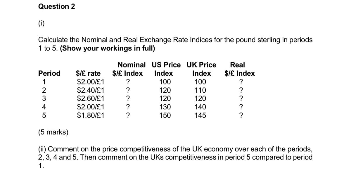 Solved Question 2(i)Calculate the Nominal and Real Exchange | Chegg.com