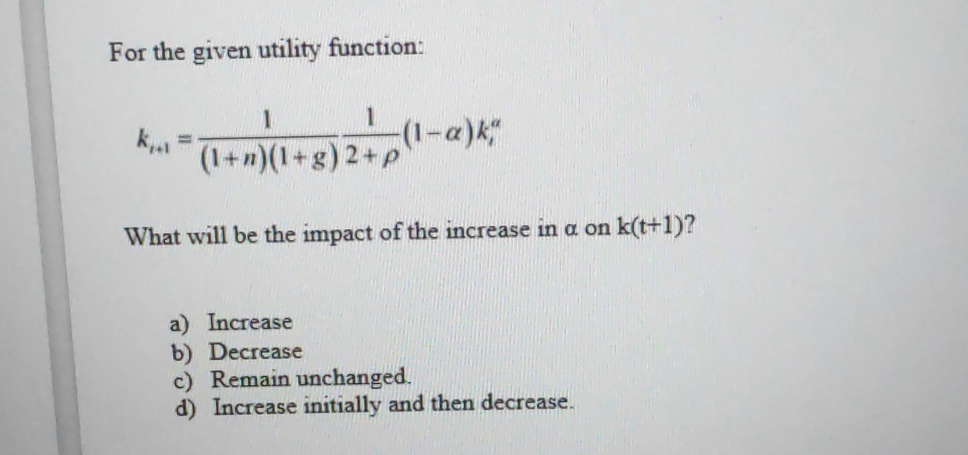 Solved For the given utility function: | Chegg.com