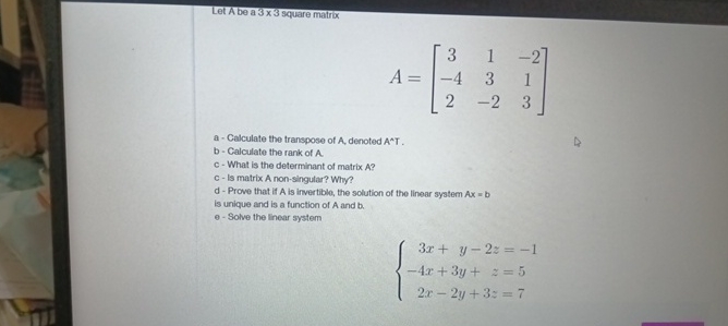 Let A be a 3×3 ﻿square matrixA=[31-2-4312-23]a - | Chegg.com