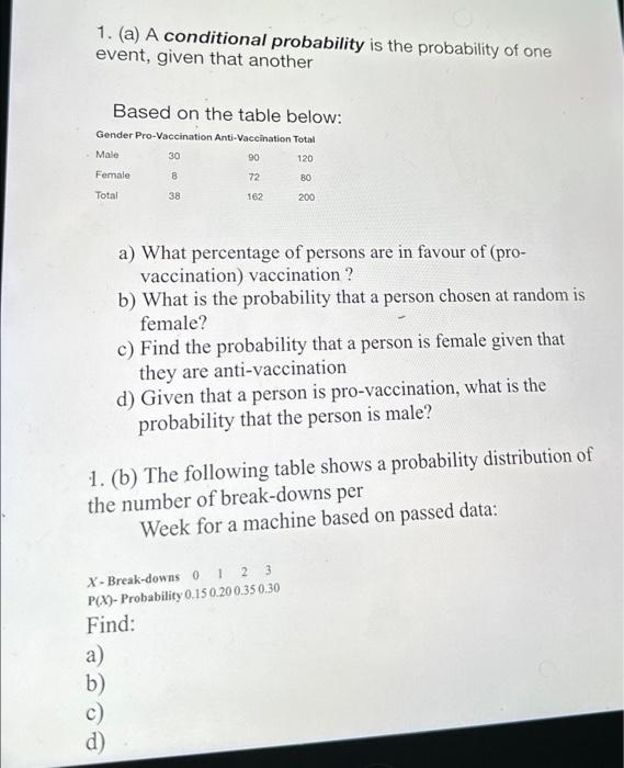 Solved 1. (a) A conditional probability is the probability | Chegg.com