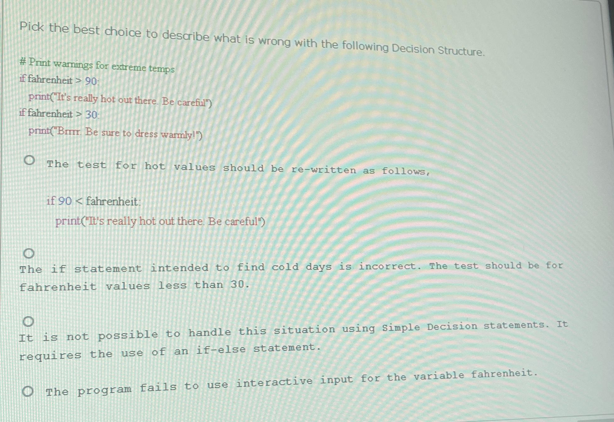 Solved Pick the best choice to describe what is wrong with | Chegg.com