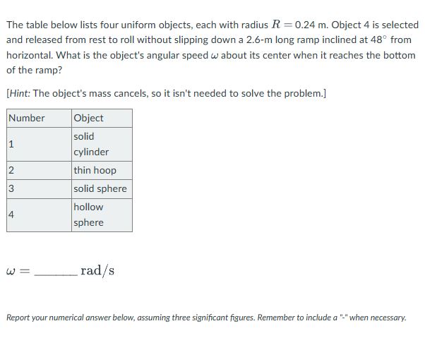 Solved The table below lists four uniform objects, each with | Chegg.com