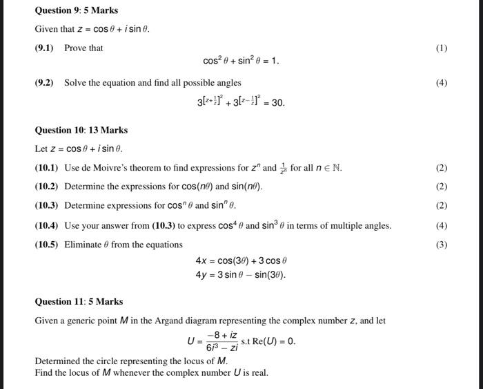 Solved Given that z=cosθ+isinθ. (9.1) Prove that | Chegg.com