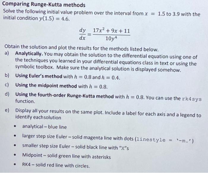 Comparing Runge Kutta Methods Solve The Following