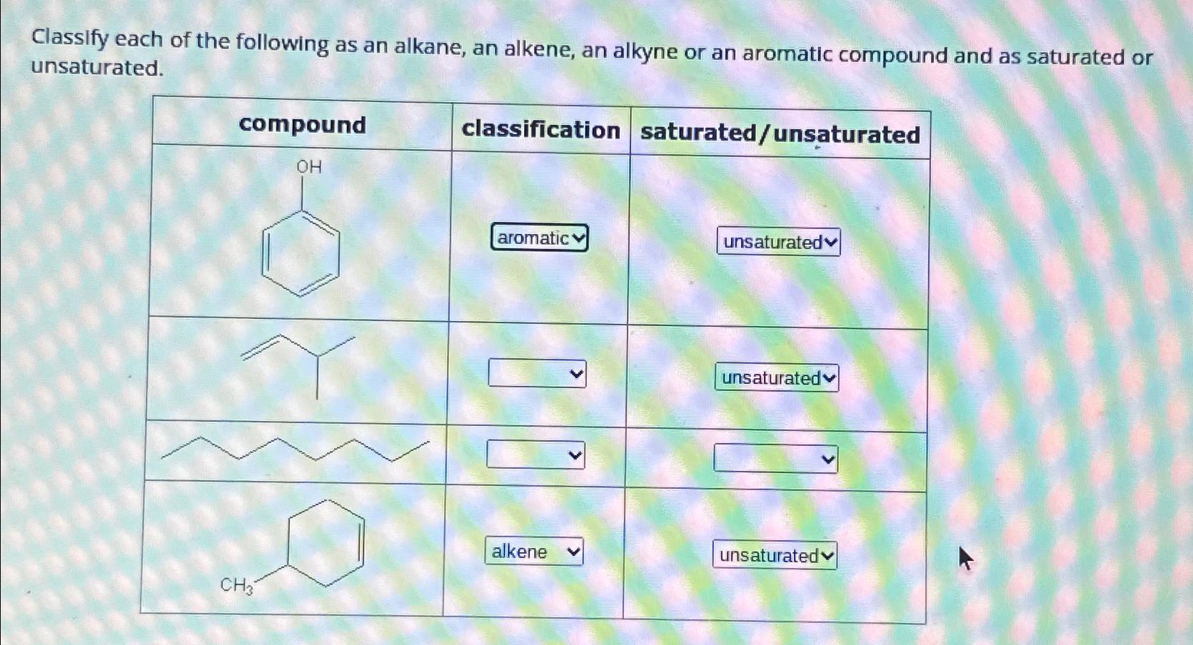 Solved Classify each of the following as an alkane, an | Chegg.com