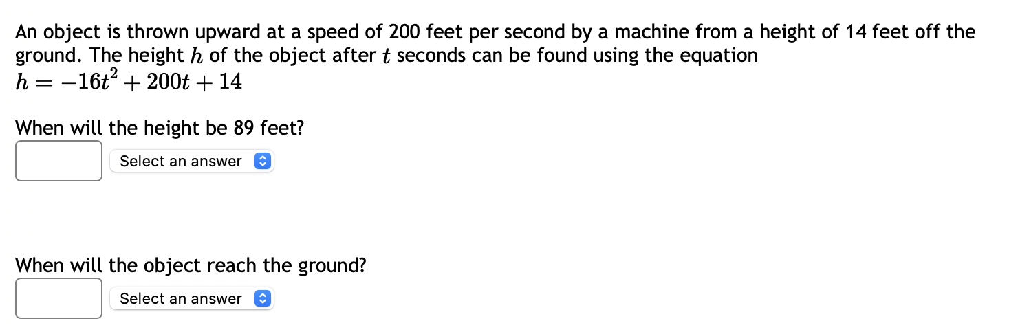 Solved An object is thrown upward at a speed of 200 ﻿feet | Chegg.com