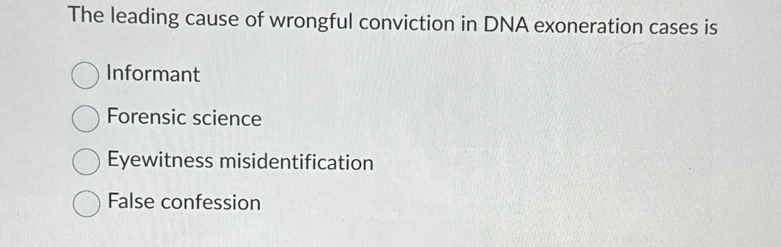 Solved The leading cause of wrongful conviction in DNA | Chegg.com