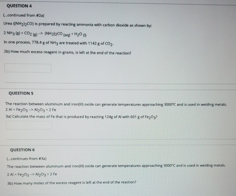 Solved QUESTION 4 (...continued from #2a) Urea ((NH2)2CO) is | Chegg.com