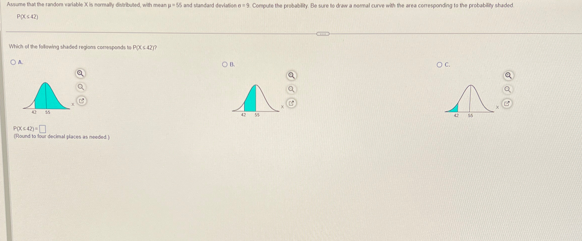 Solved P(x≤42)Which of the following shaded regions | Chegg.com