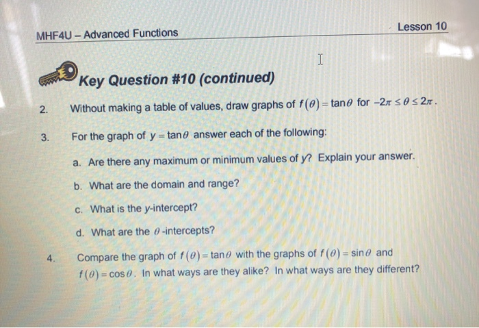 Solved Lesson 10 MHF4U - Advanced Functions I Key Question | Chegg.com