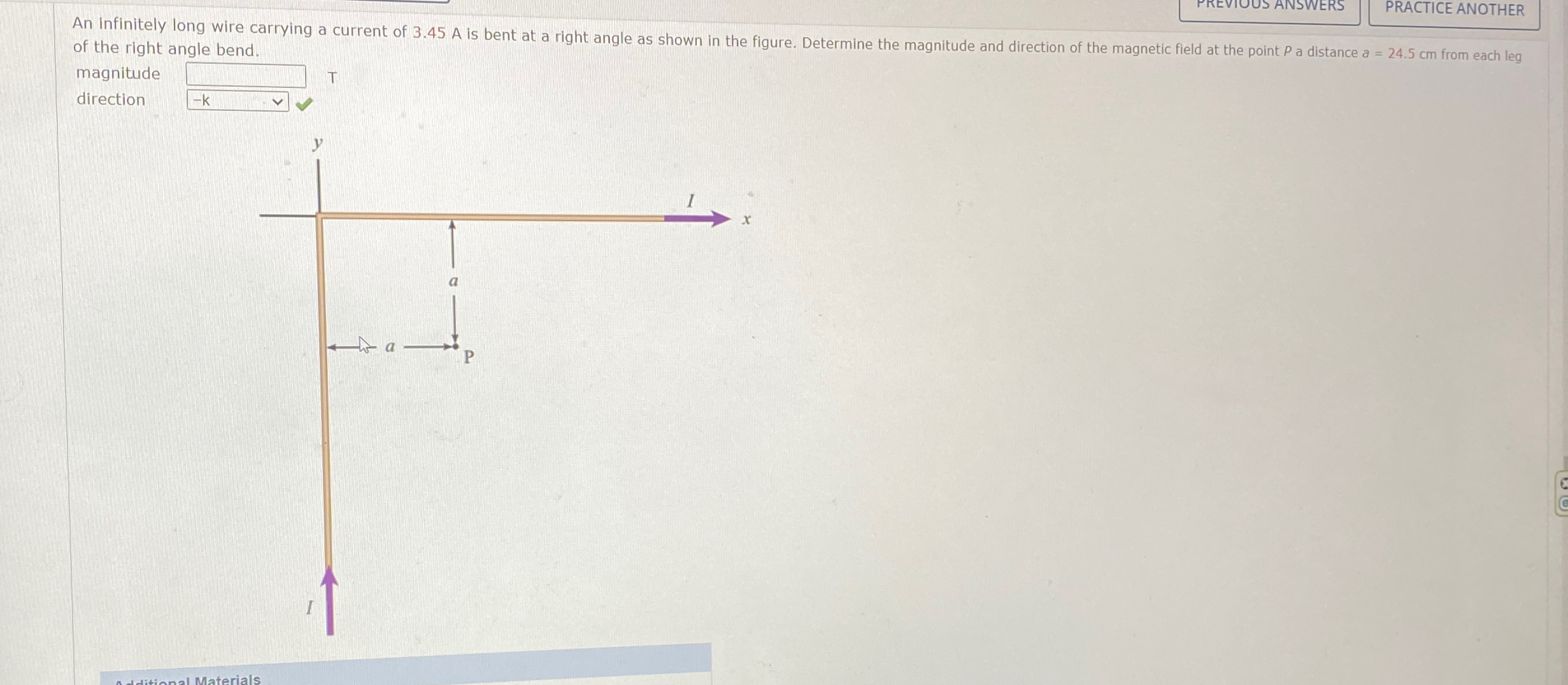 Solved An infinitely long wire carrying a current of 3.45A | Chegg.com