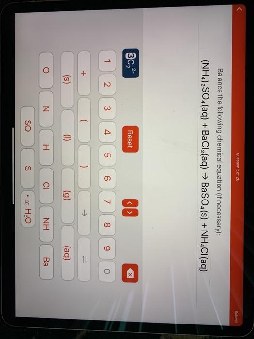 Solved Question 2 of 26 Sutomat Balance the following | Chegg.com