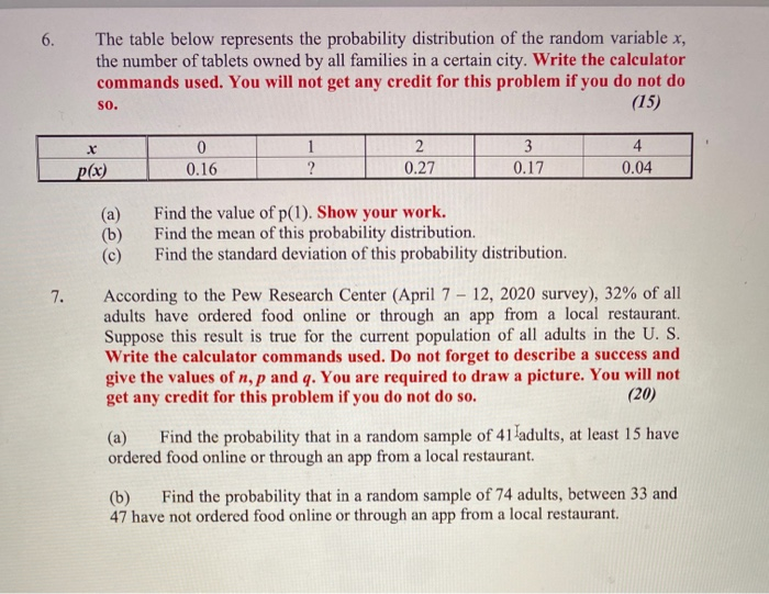 Solved 6. The table below represents the probability | Chegg.com