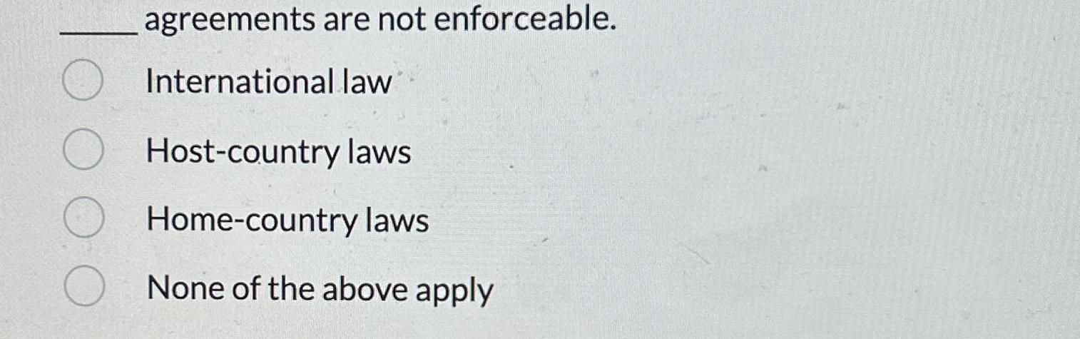 Solved agreements are not enforceable.International | Chegg.com