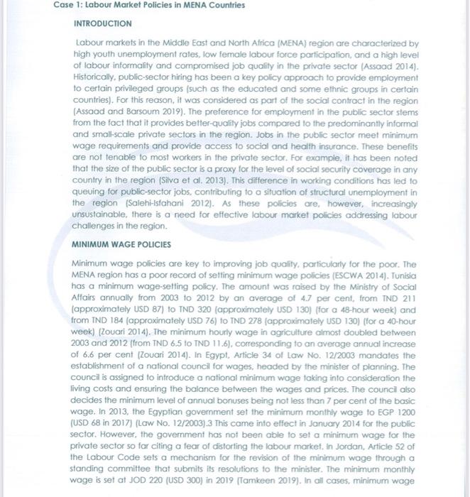 Solved Case 1: Labour Market Policies in MENA Countries | Chegg.com