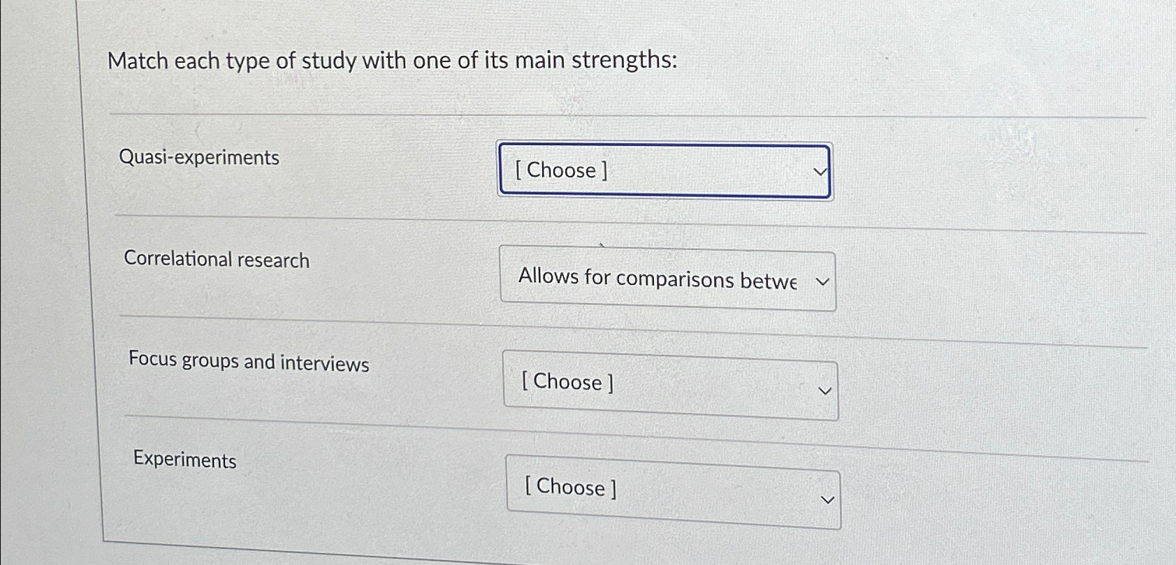 Solved Match each type of study with one of its main | Chegg.com