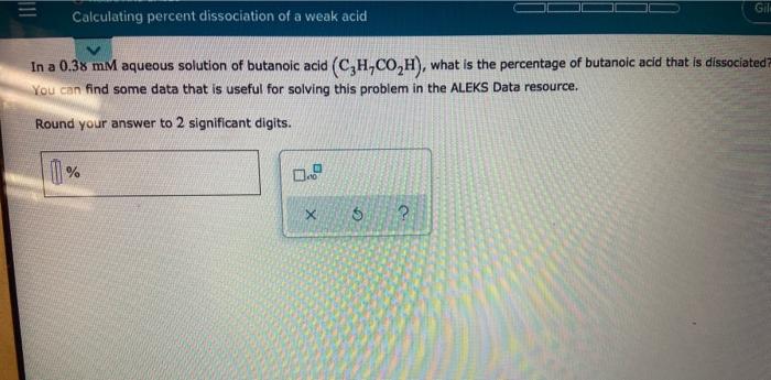 Solved Gil Calculating percent dissociation of a weak acid | Chegg.com