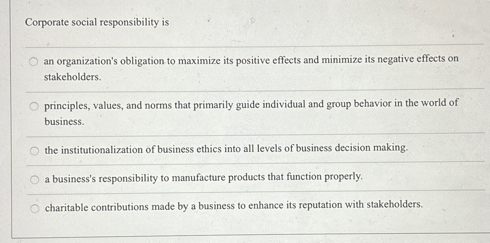 Solved Corporate social responsibility isan organization's | Chegg.com