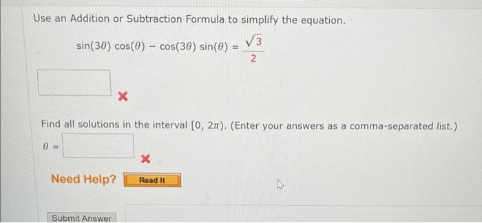 Solved Use an Addition or Subtraction Formula to simplify | Chegg.com